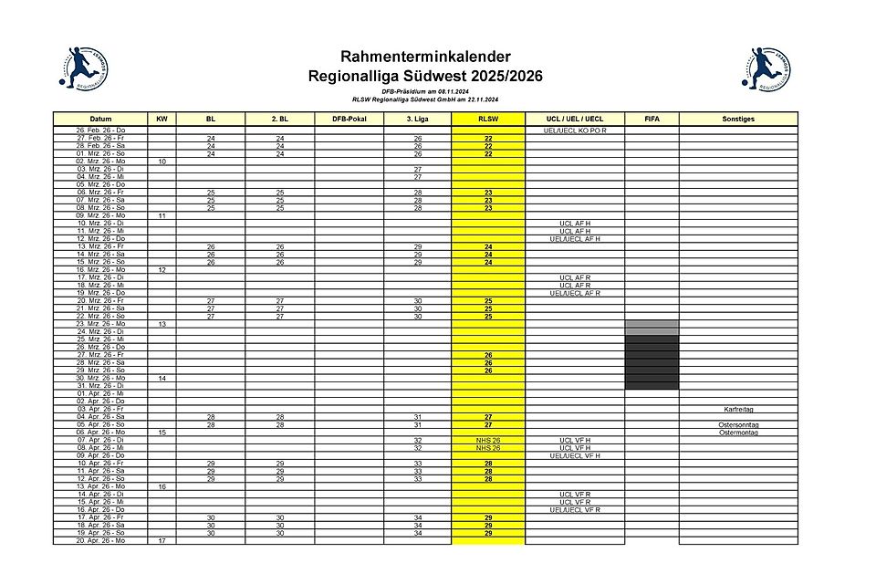 Regionalliga Südwest: Rahmenterminkalender für 2025/26 steht - FuPa
